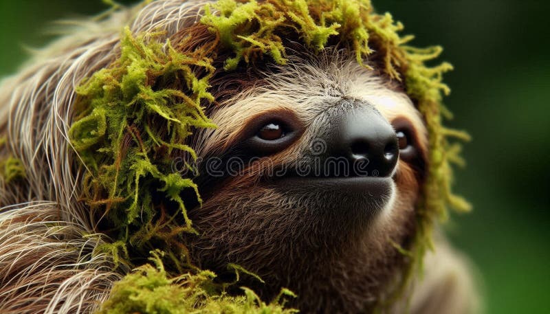 Amazonian Sloth with Moss Growing on Fur Stock Illustration ...