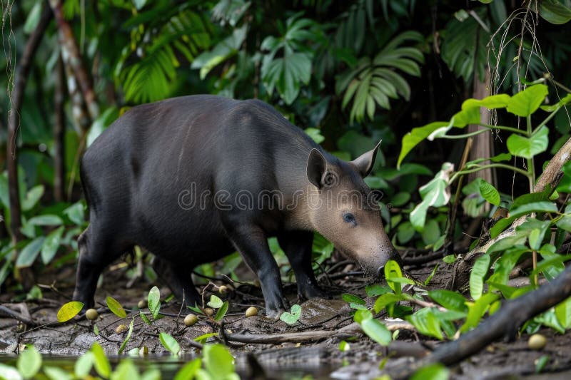 Amazonian Tapir Foraging in Dense Rainforest Habitat AI Stock Image ...