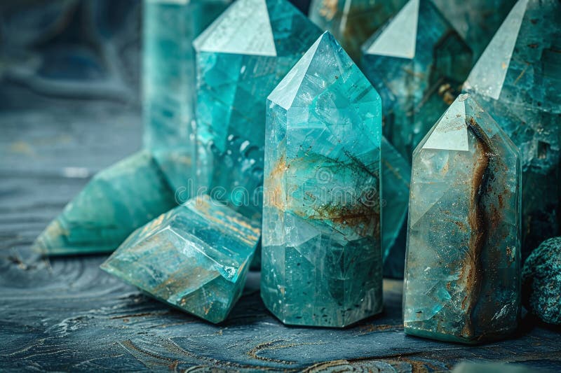 Amazonite Crystals Geode Close Up on Stone Background, Esoteric Teal ...
