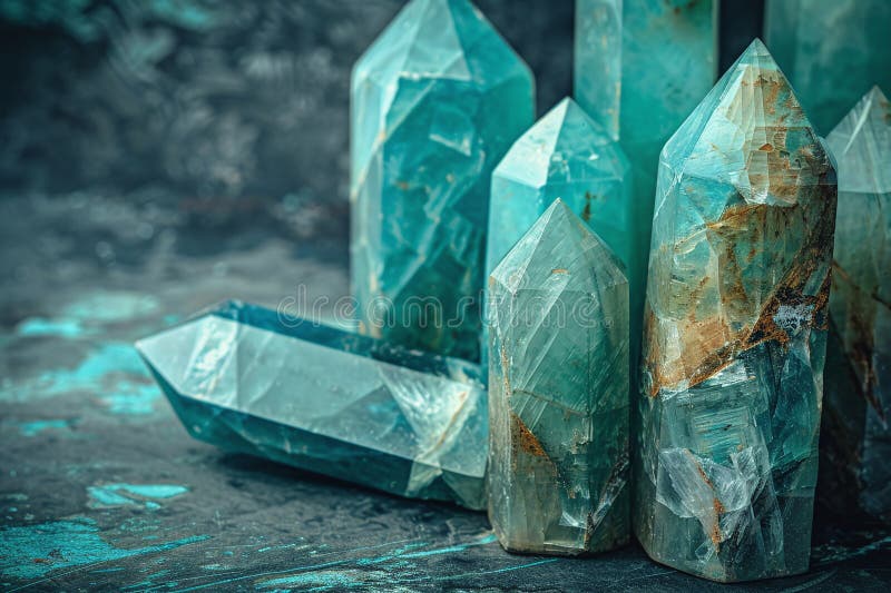 Amazonite Crystals Geode Close Up on Stone Background, Esoteric Teal ...