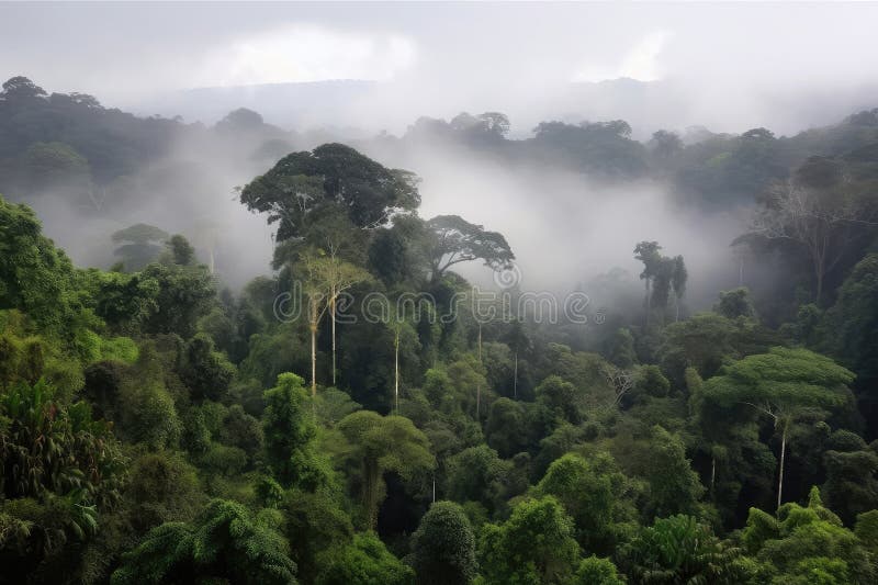 Amazons Rainforest, with Misty Clouds in the Air and Dense Forest Below ...