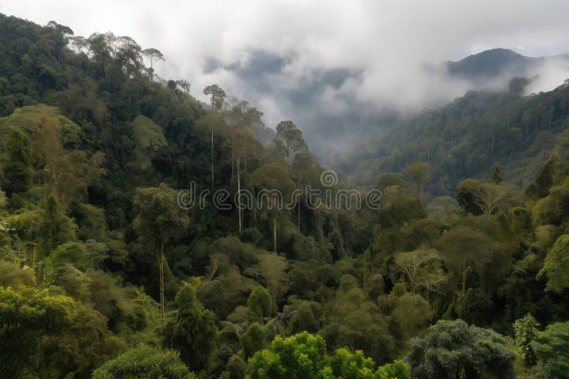 Amazons Rainforest, with Misty Clouds in the Air and Dense Forest Below ...