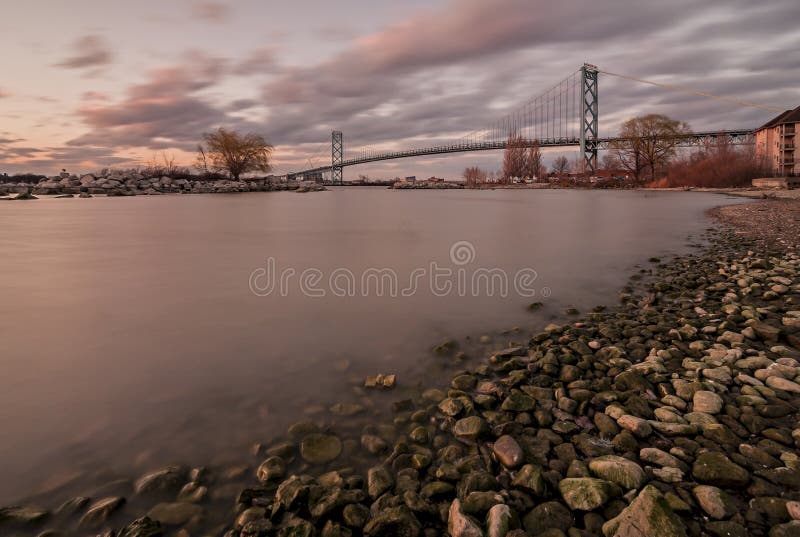Ambassador Bridge Night Lights Stock Image - Image of lights ...