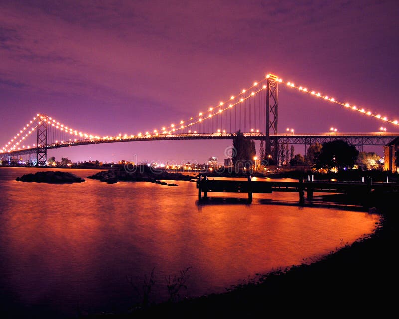 Ambassador Bridge Night Lights Stock Image - Image of lights ...