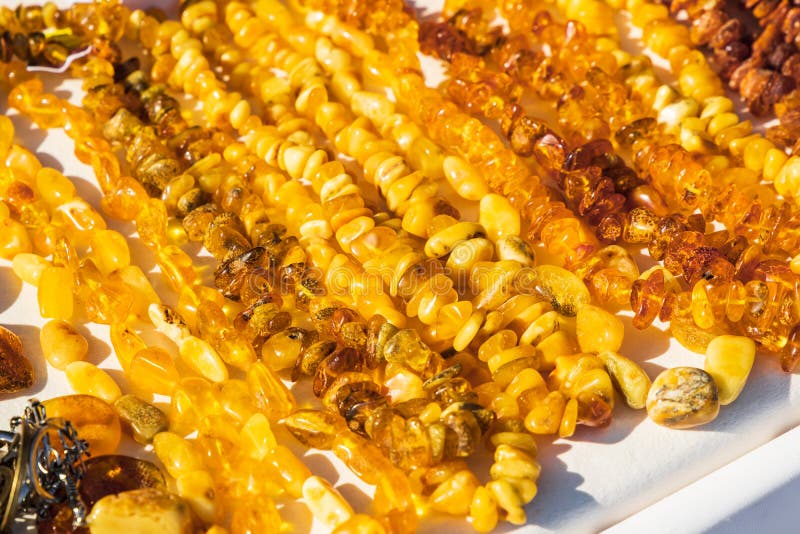 Amber Beads Lay on the Counter Stock Photo - Image of beauty, closeup ...