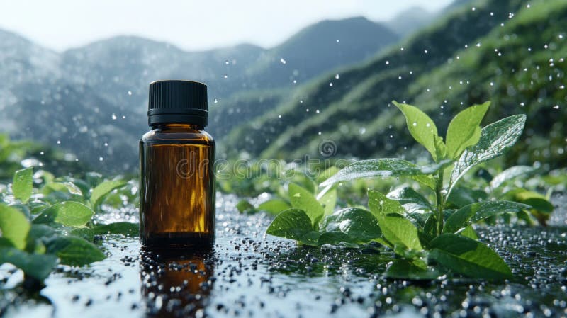 Amber Bottle Essential Oil Nature Background Stock Image - Image of ...