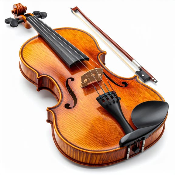 Amber Brown Violin with Bow on White Background Stock Illustration ...