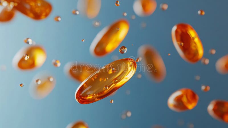 Amber Capsules Falling on Blue Background Stock Illustration ...