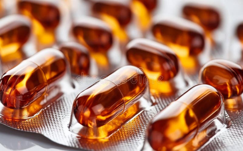 Amber Capsules on a Reflective Surface, Their Shapes and Colors ...