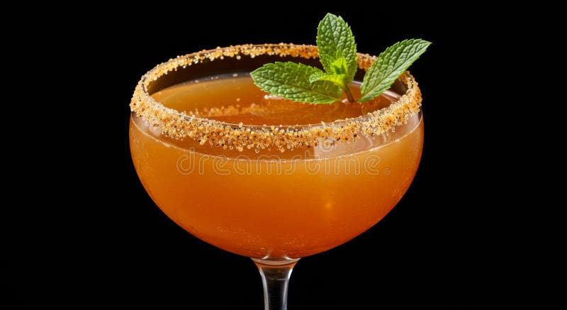 Amber Cocktail with Mint Garnish in Coupe Glass Stock Illustration ...