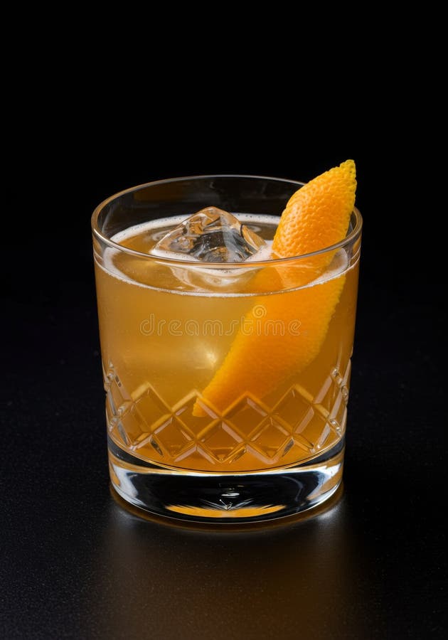 Amber Cocktail with Orange Twist in Cut Glass Stock Illustration ...