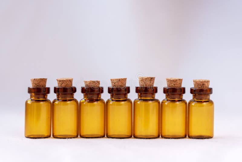 Amber-colored Pharmaceutical Vials with Cork. Copy Space Stock Photo ...