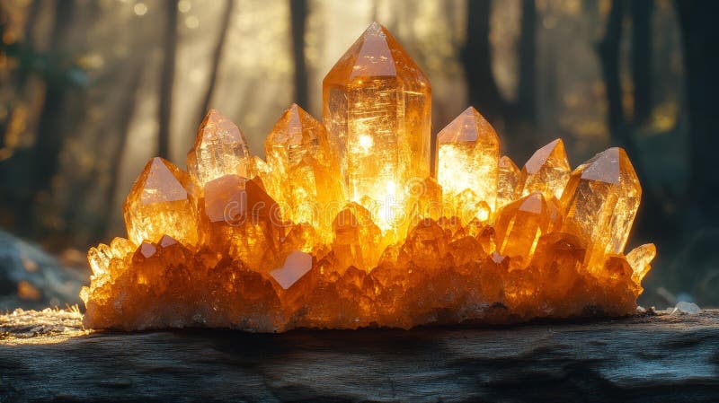 Amber Crystal Cluster in Forest Light - Generative Ai Stock ...