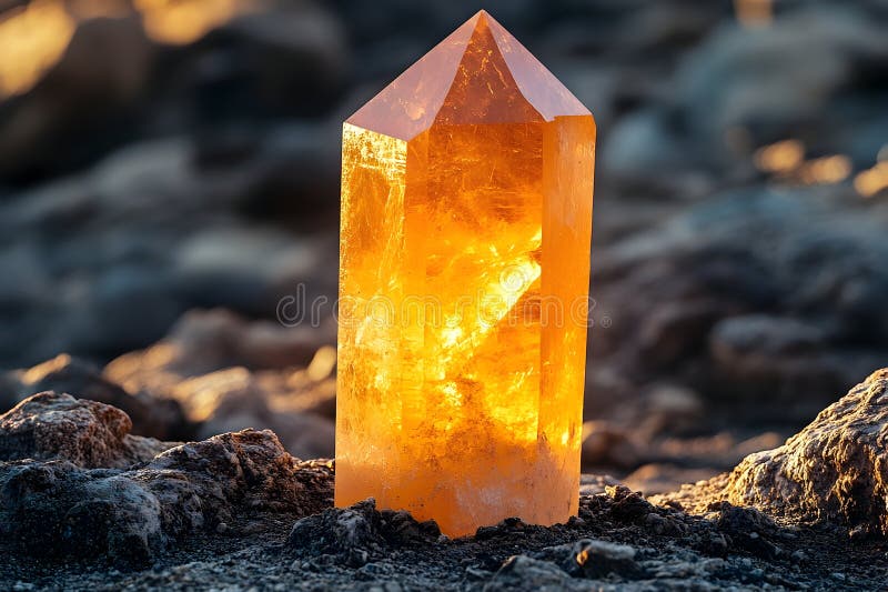 Golden Citrine Crystal Point Stock Illustration - Illustration of rock ...