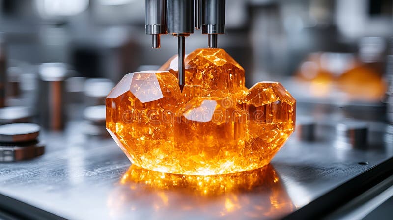 Amber Crystal Precision Cutting, Factory, Glowing, Industrial Stock ...