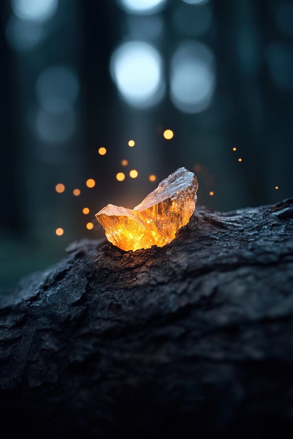 An Amber Crystal Shines Softly from within an Ancient Tree ...
