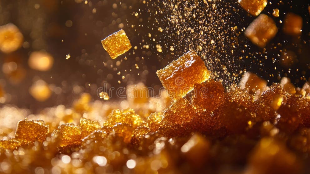 Amber Crystal Sugar Cubes Falling on Dark Background Stock Illustration ...