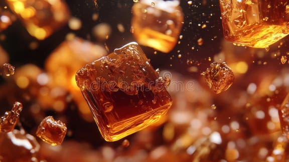 Amber Cubes Falling on Dark Background Stock Illustration ...