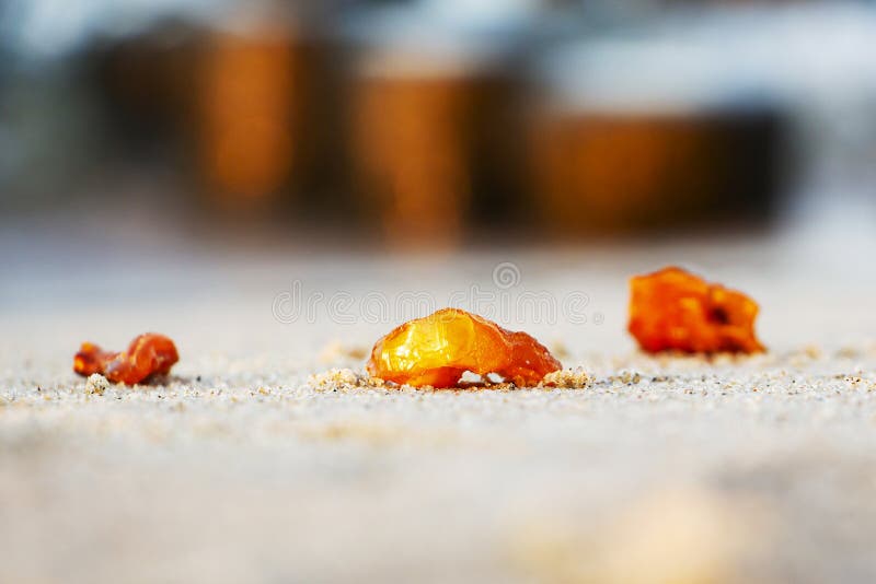 Amber on Fine Sand, Beautiful Piece of Amber from the Sand. Stock Photo ...