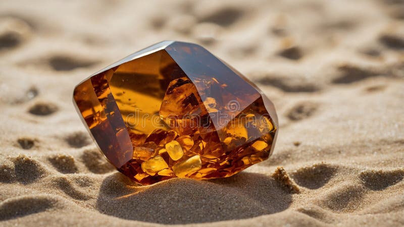 Amber Gemstone with Insect Inclusion Resting on Sand Dunes Under ...
