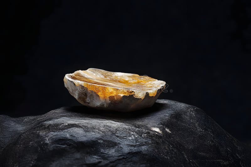 Amber Geode on Dark Rock - a Still Life Illustration Stock Illustration ...