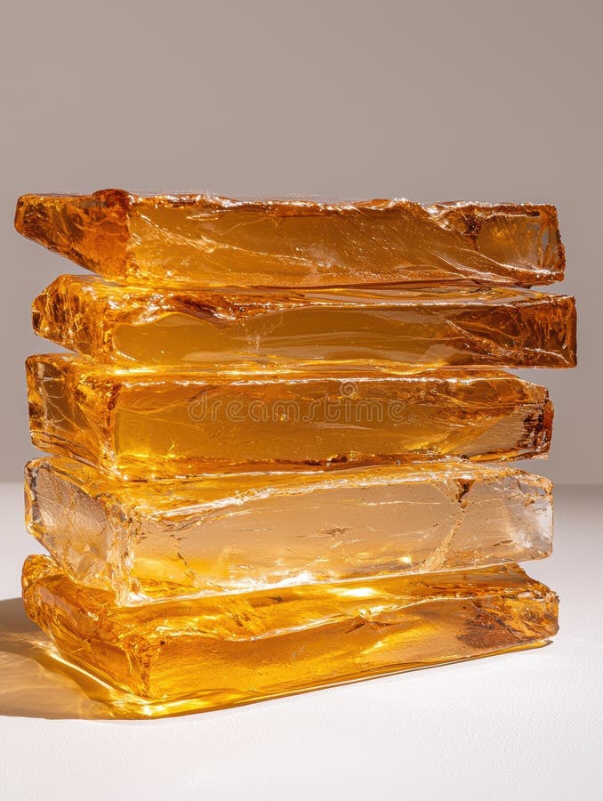 Amber Glass Blocks Stacked on a White Surface Stock Illustration ...