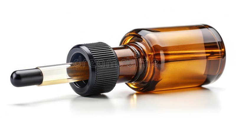 Amber Glass Bottle with a Black Dropper Cap, Lying on Its Side ...