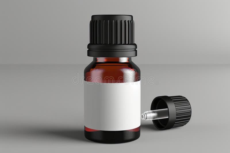 Amber Glass Dropper Bottle with Black Cap, Blank Label, and Dropper on ...