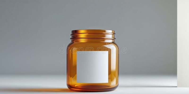 Amber Glass Jar with Blank Label on Light Gray Background Stock Image ...