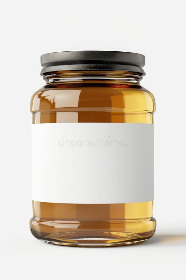 Amber Glass Jar with Blank Label on White Background for Packaging ...