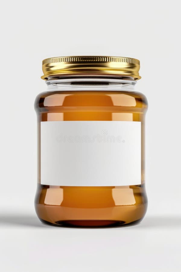 Amber Glass Jar with Blank Label on White Background for Packaging ...