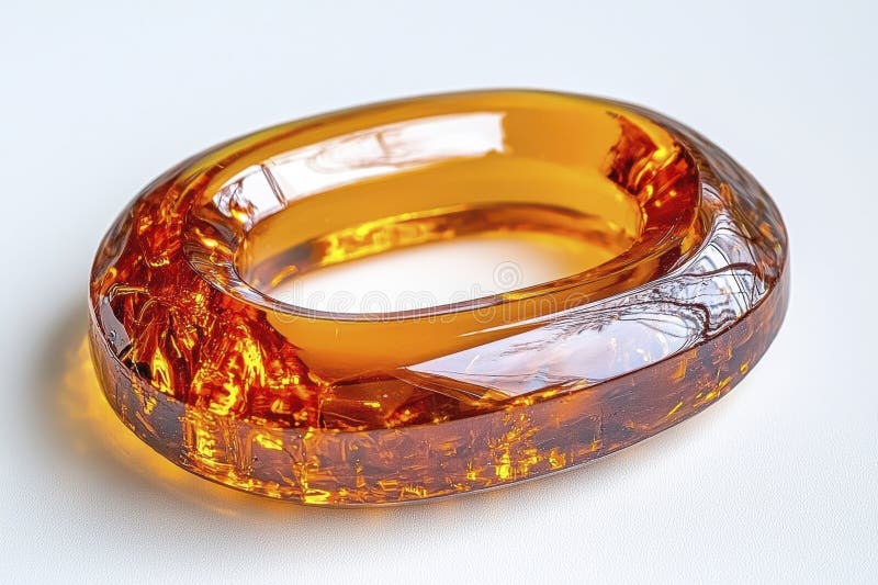 Amber Glass Oval Object with Textured Surface on White Background Stock ...
