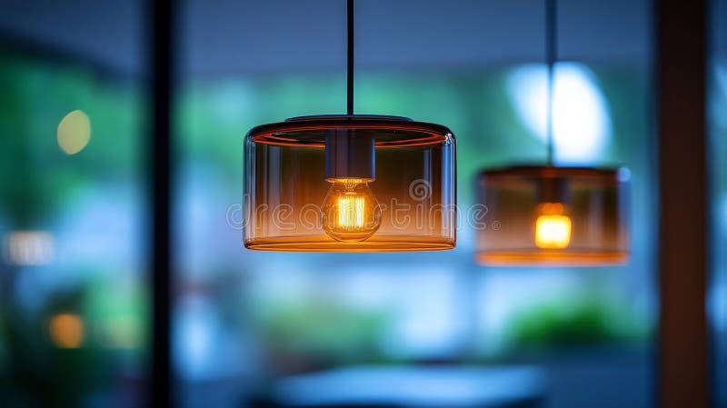 Amber Glass Pendant Lights Modern Minimalist Interior Design Stock ...