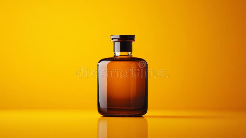 Amber Glass Perfume Bottle on Yellow Background Stock Illustration ...