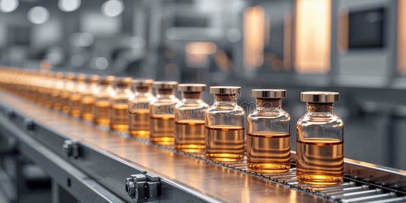 Amber Glass Vials on a Production Line in a Manufacturing Facility ...