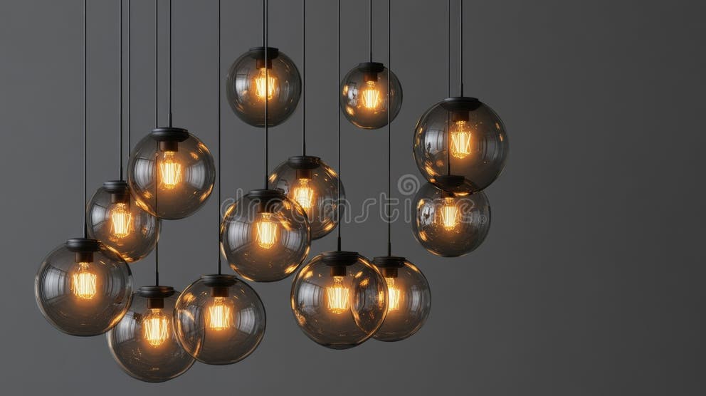 Amber Globe Pendant Lights Cluster Composition Stock Illustration ...