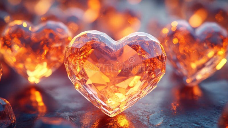 Amber Heart Crystal Glows among Others Stock Illustration ...