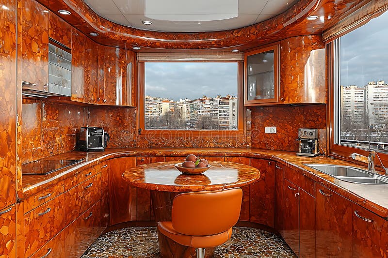 Amber Kitchen: City View for Cozy Interior, Modern Design Stock Photo ...