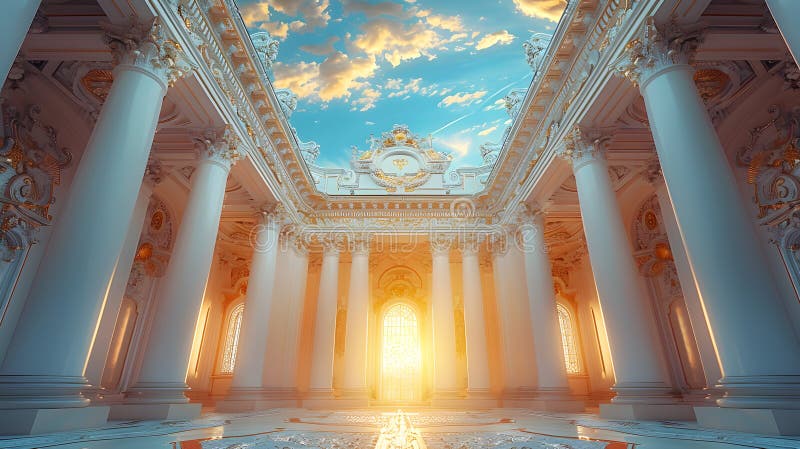 Amber Lighting Shines through Ceiling Columns in Building Stock Image ...