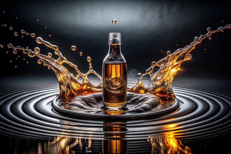 Amber Liquid Cascading into a Still Pool, Creating a Dramatic and ...