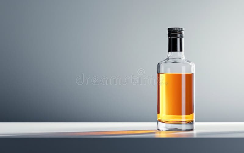 Amber Liquid in Clear Glass Bottle on White Surface Stock Illustration ...