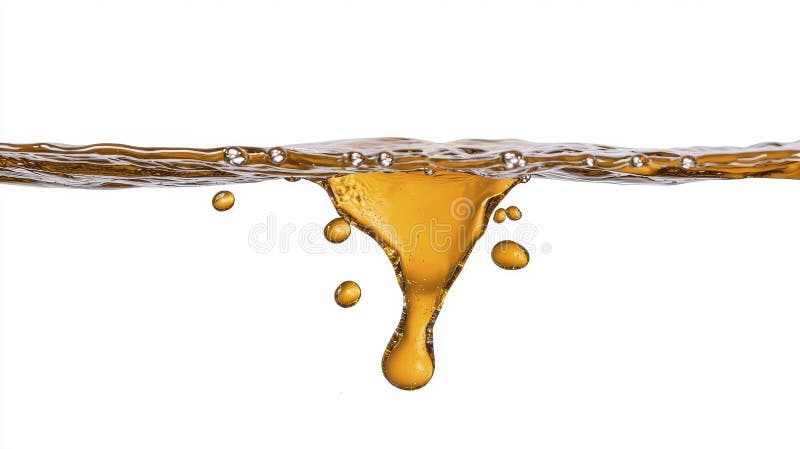 Amber Liquid Dripping into Water Against White Background Stock ...