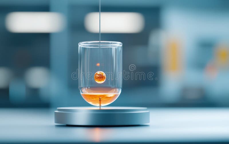 Amber Liquid Drop Falling into Beaker in a Laboratory Setting Stock ...