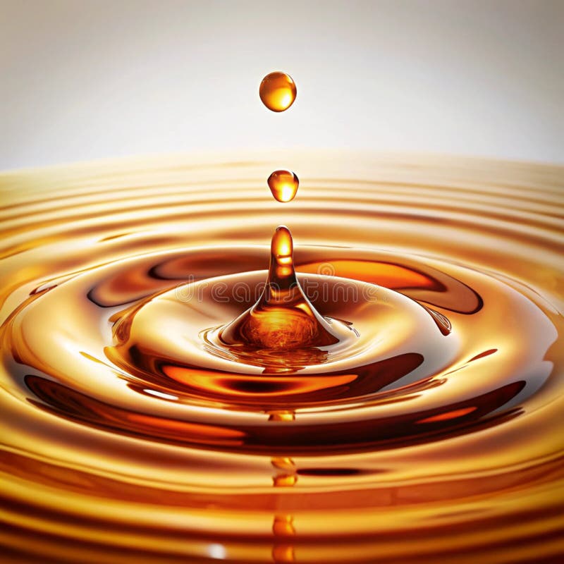 Amber Liquid Droplets Falling and Creating Ripples Stock Illustration ...