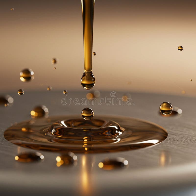 Amber Liquid Droplets, Including a Prominent Droplet Mid-fall, Create ...