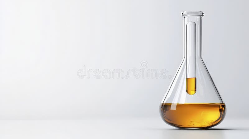 Amber Liquid in Erlenmeyer Flask on White Backgrounds and Stock ...