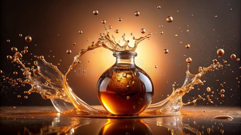 Amber Liquid Exploding from a Glass Bottle in Dramatic Splash ...