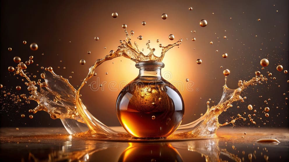 Amber Liquid Exploding from a Glass Bottle in Dramatic Splash ...