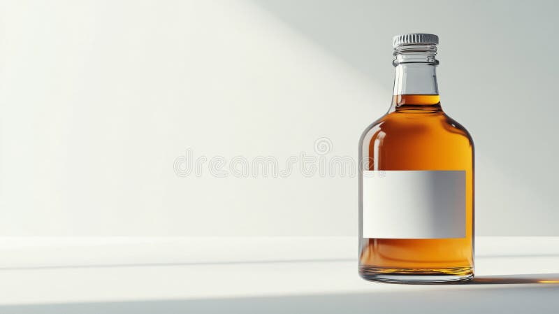Amber Liquid in Glass Bottle with Blank Label on White Background Stock ...