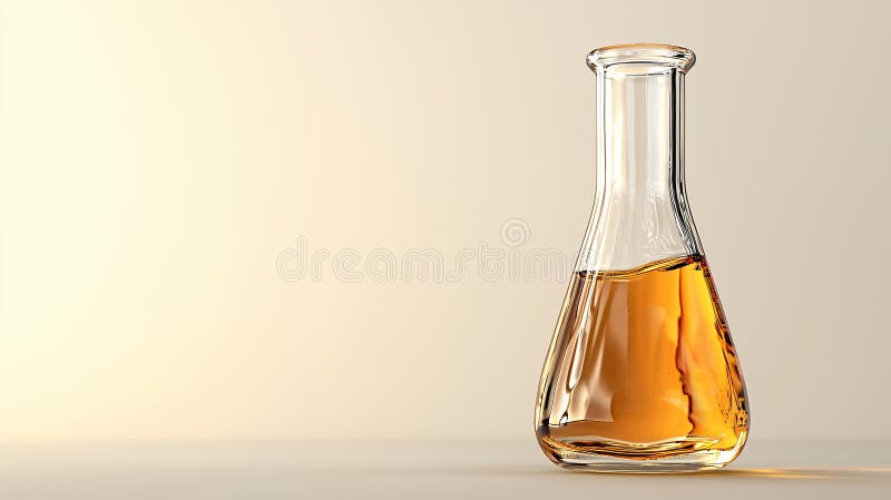 Amber Liquid in Glass Erlenmeyer Flask on Beige Background Stock ...